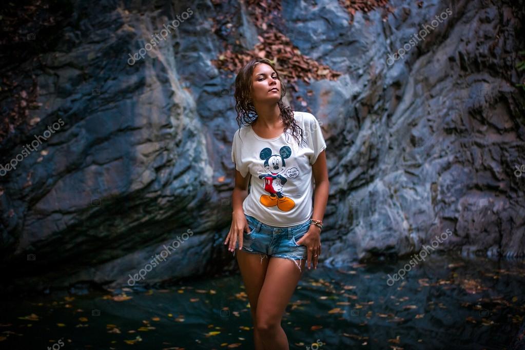 Young woman near waterfall, Koh Samui, Thailand — Stock Photo © emaria ...