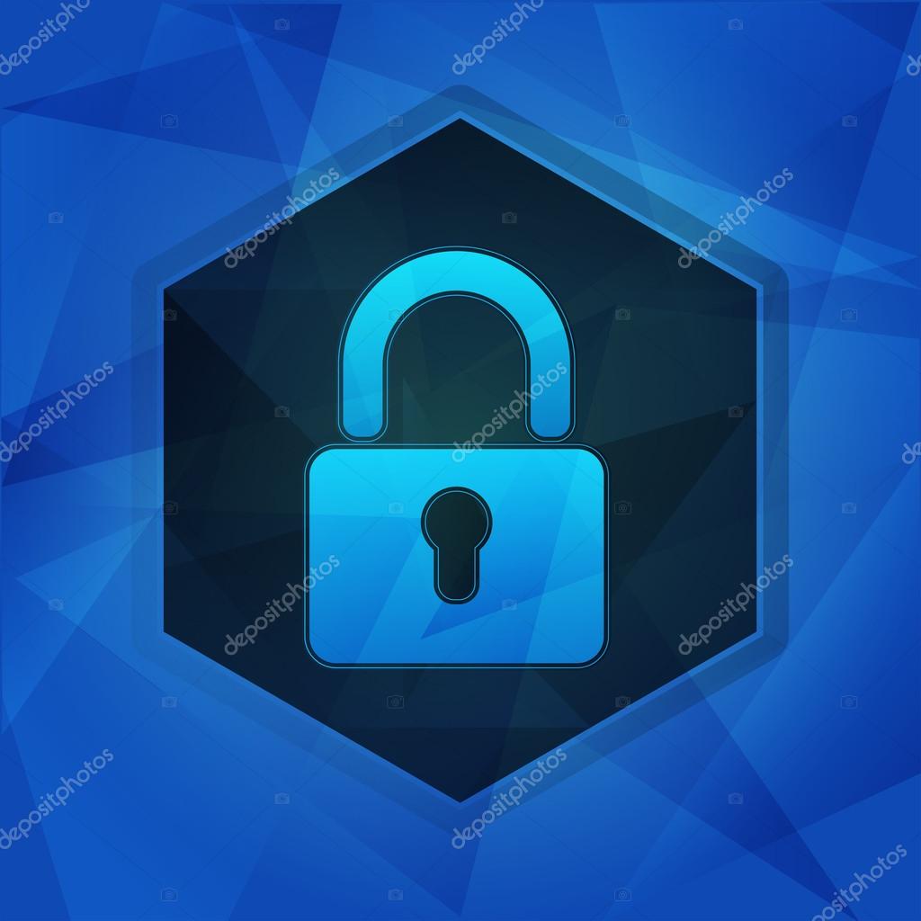 Padlock sign in hexagon over dark blue background, flat design — Stock ...