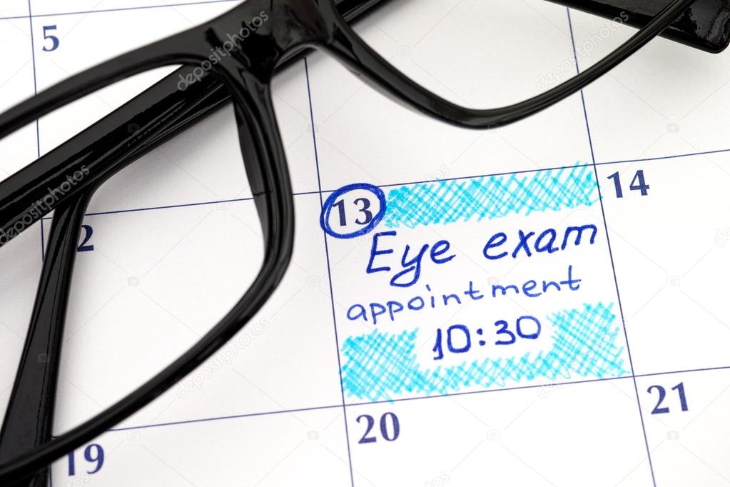 Reminder Eye exam appointment in calendar with glasses Stock Photo by ...