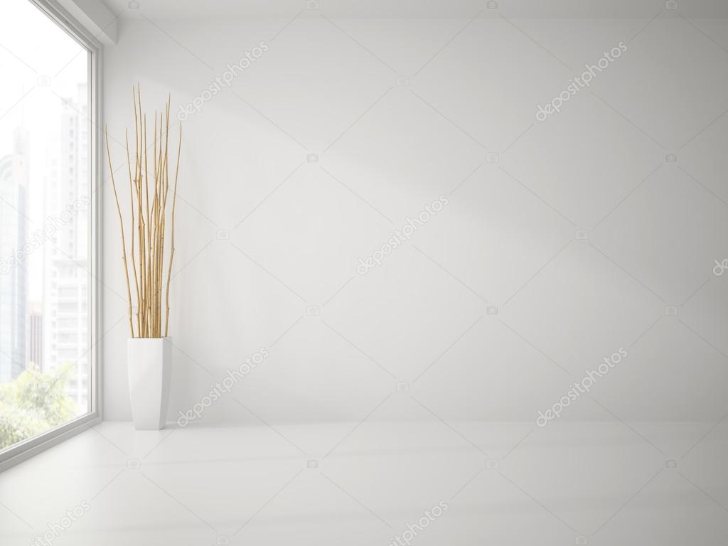 Empty clean white room with branches decor 3D rendering Stock Photo by ...