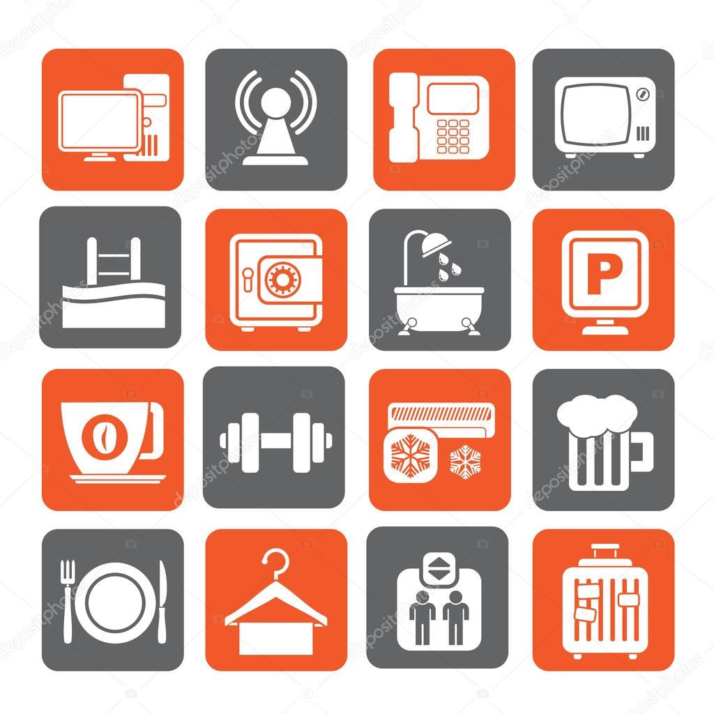Silhouette Hotel Amenities Services Icons Stock Vector Image by ...