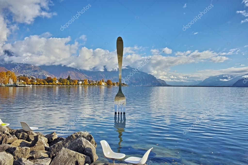 Panoramic view of Lake Geneva from town of Vevey, canton of Vaud Stock ...