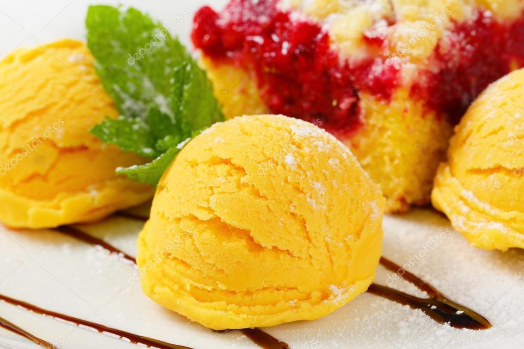 Raspberry cake with ice-cream Stock Photo by ©ajafoto 77083913