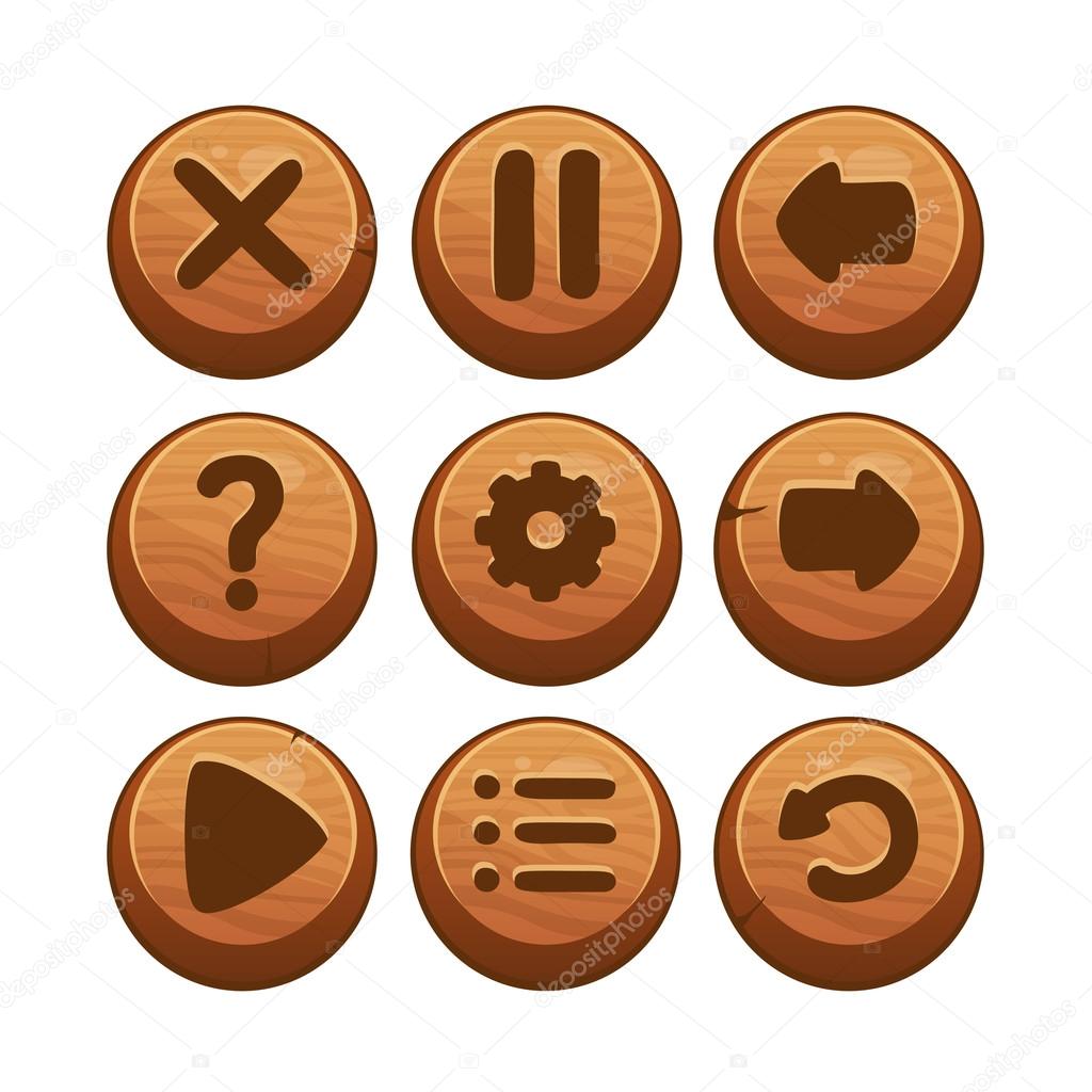 Conjunto vectorial de botones de menú de madera para diseño web o de ...