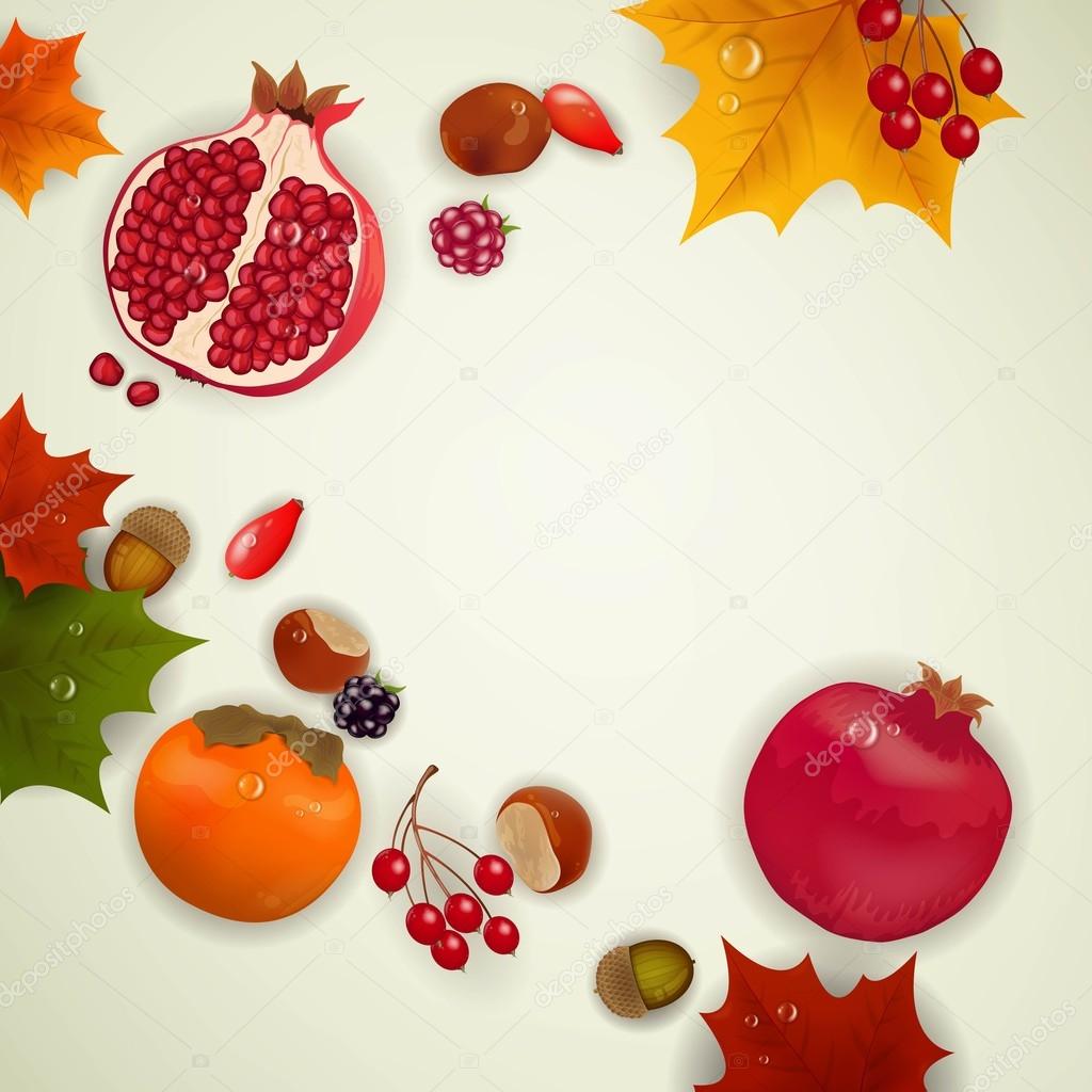 Vector Atumn Background with Fruits and Leaves Stock Vector by ...