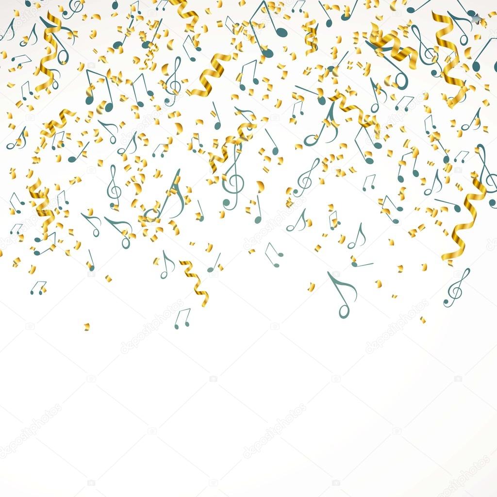 Vector Christmas Music Background with Music Notes and Golden Confetti ...