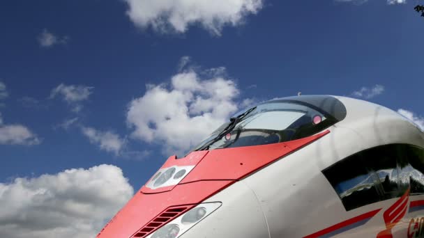 Aeroexpress Train Sapsan against the sky-- high-speed train acquired ...
