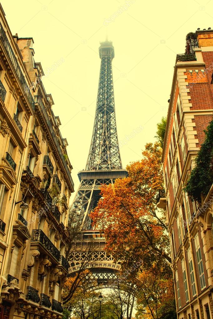 Eiffel Tower between buildings — Stock Photo © Dmitry.Zimin #65232179