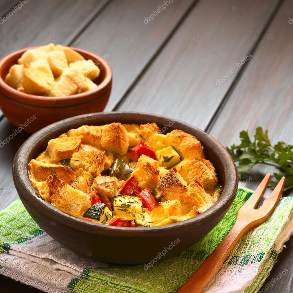Savory Baked Vegetable Bread Pudding — Stock Photo © ildi_papp #69769251
