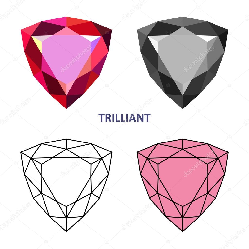 Low poly colored & black outline template trilliant gem cut Stock ...