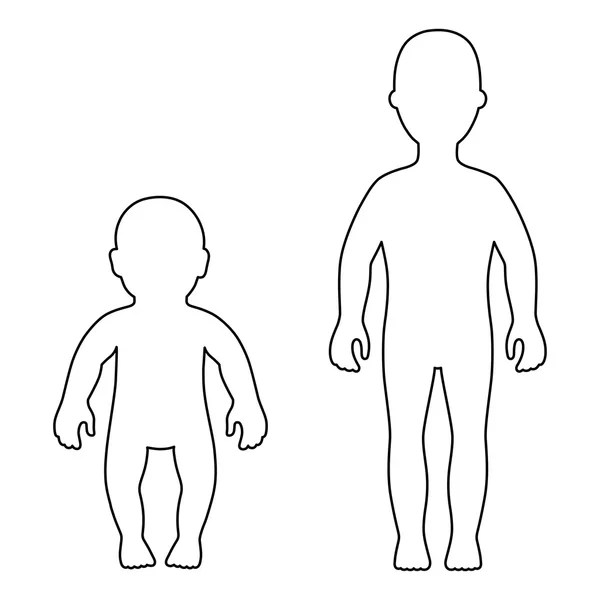 Full length front, side, back view standing, lying baby outlined ...