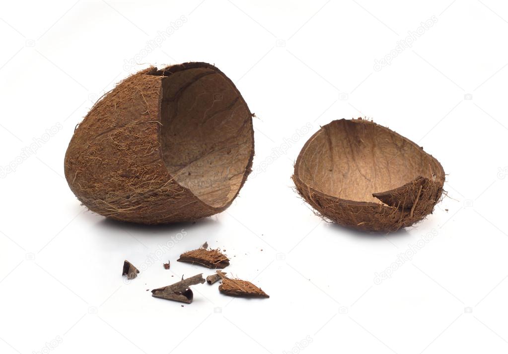 Crushed coconut shell and smithers isolated on white Stock Photo by ...