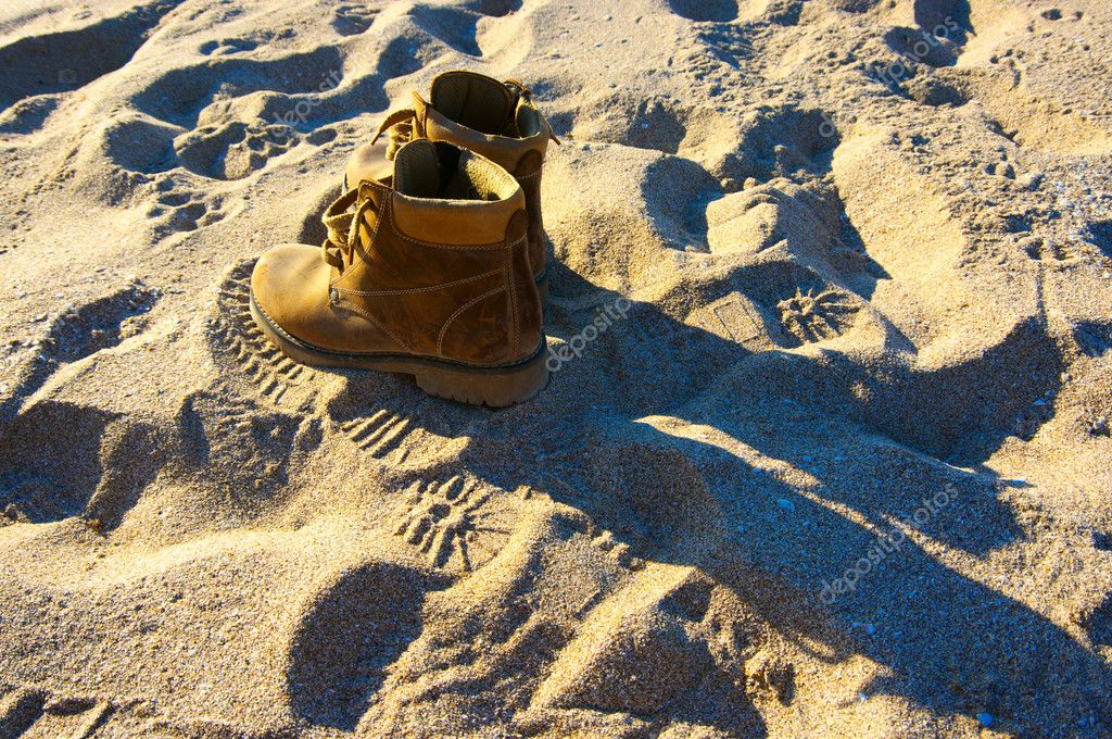 Hiking boots on sand — Stock Photo © svl861 #123788266