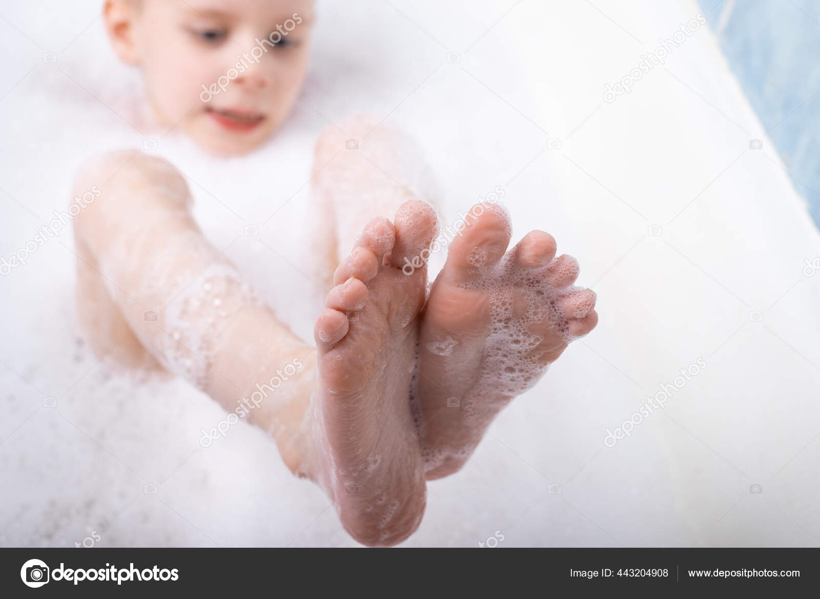 Child's Foot Soapy Foam Taking Bath Hygiene Procedures — Stock Photo ...