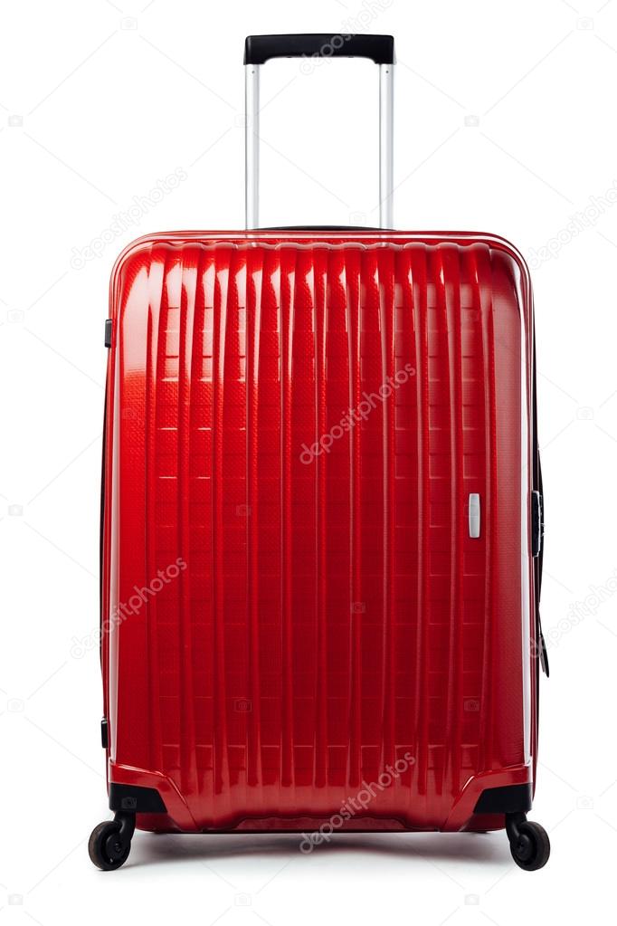 Red carbon suitcase isolated on white Stock Photo by ©nikkytok 100666320