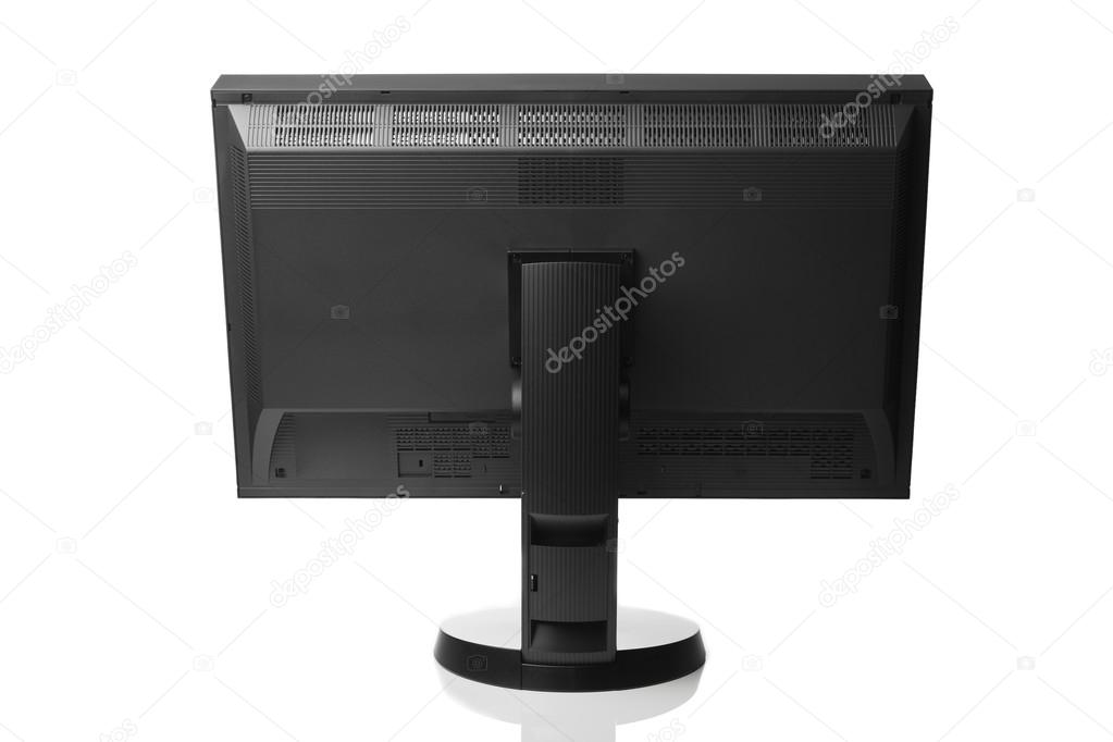 Professional graphic monitor, rear view isolated on white Stock Photo ...