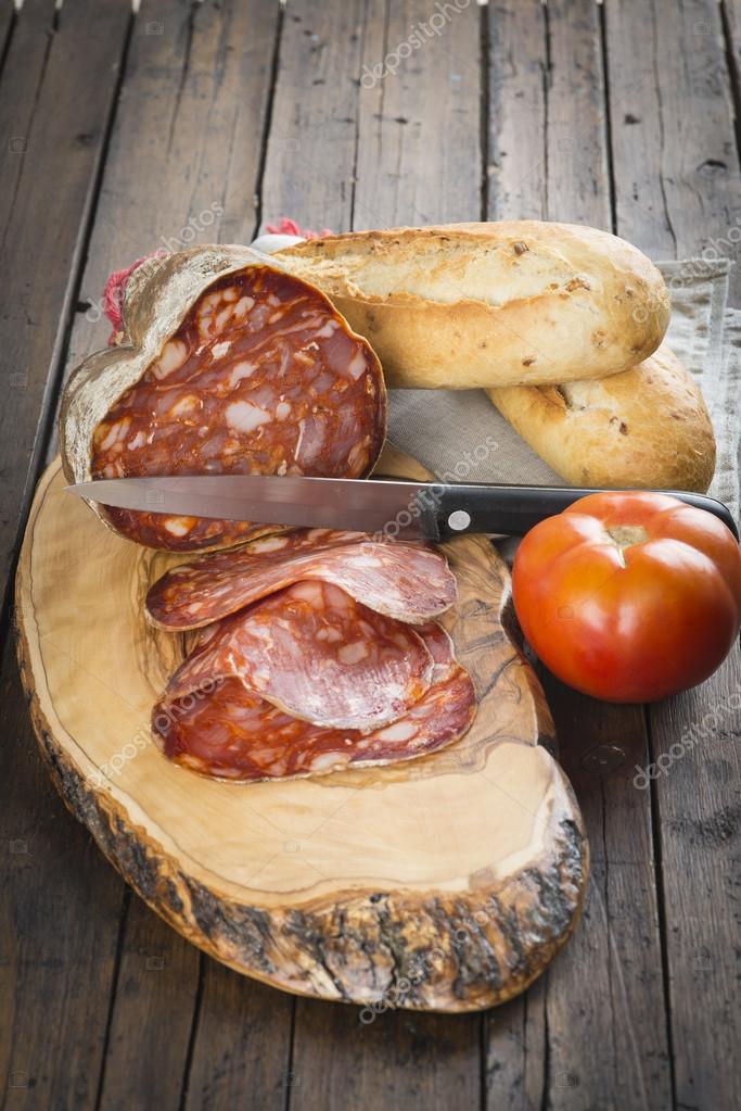 Morcon, a Spanish sausage with bread and tomato Stock Photo by ...