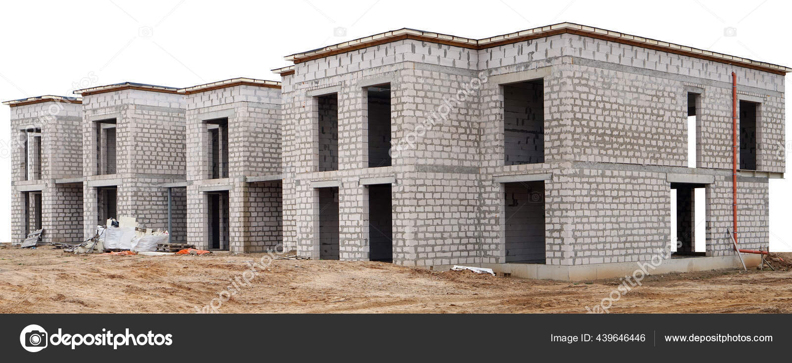 Building Unfinished Long Rural Home Concrete Bricks Isolated White ...