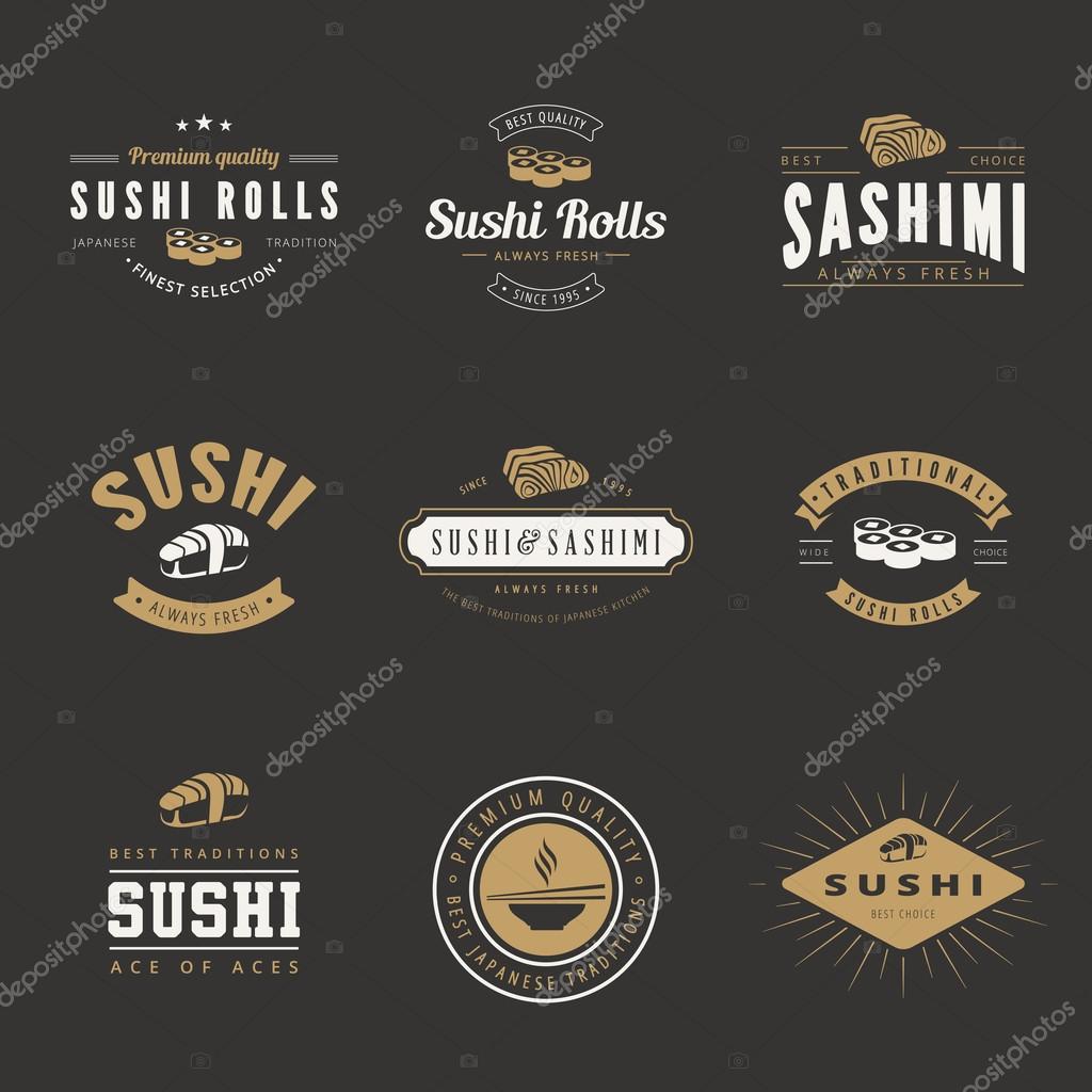 Sushi Rolls Sashimi Retro Vintage Labels Hipster Logo design vec ...