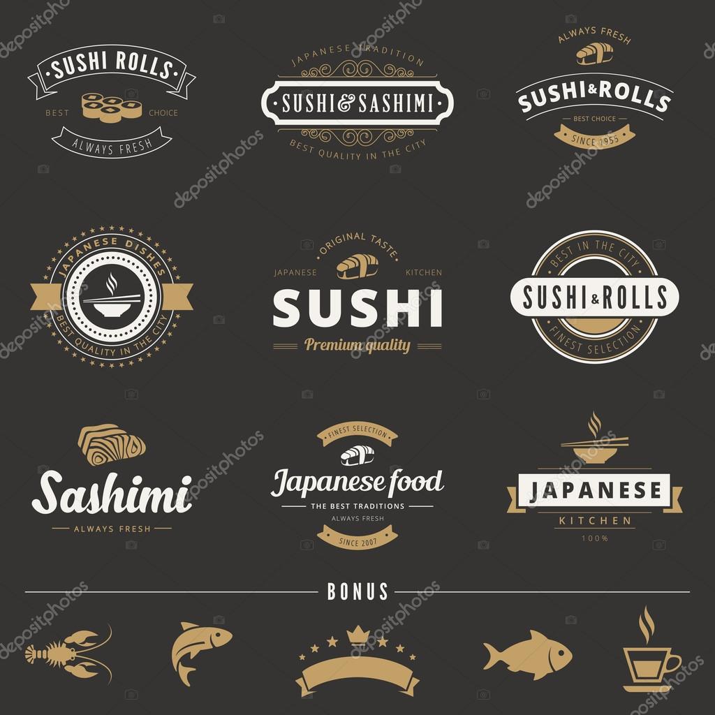 Sushi Rolls Sashimi Hipster Logo design vector typography letter ...