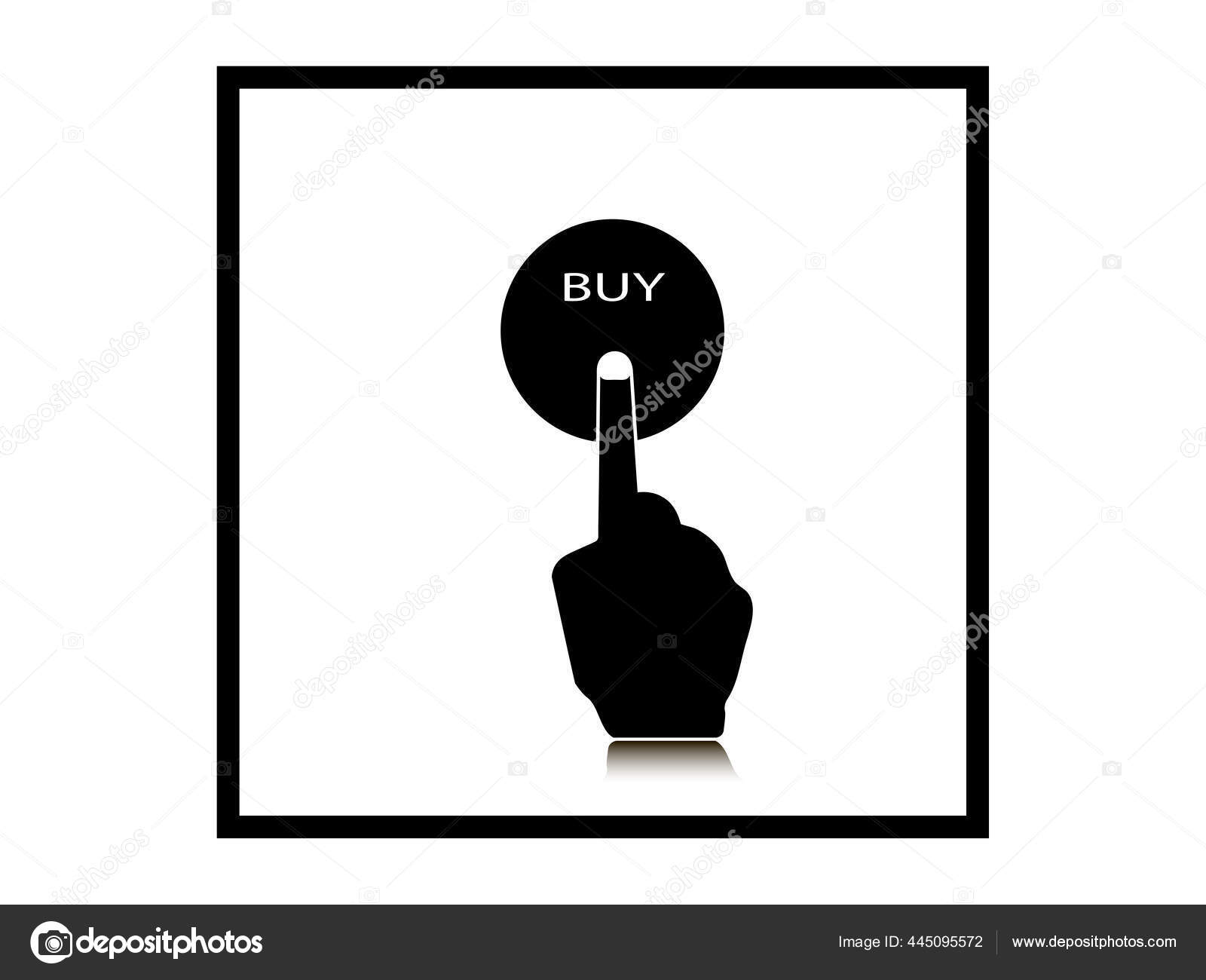 Finger Push Buy Button Icon Square Shadow Reflection Design Stock ...
