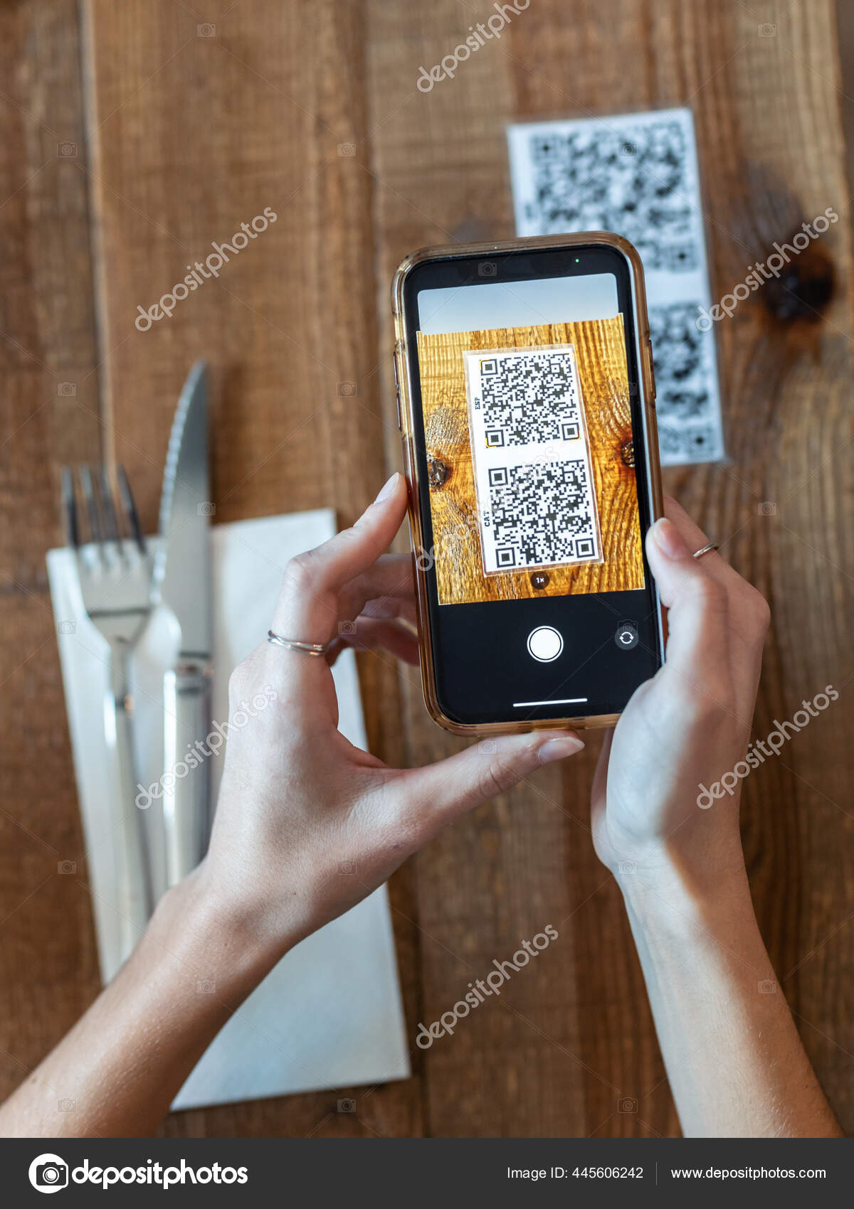 Close Young Woman Hands Using Smart Phone Scan Code Select Stock Photo ...