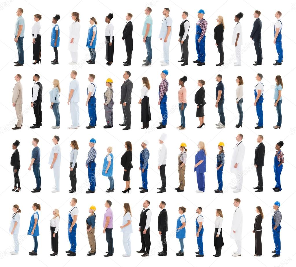 People With Various Profession Standing In Line Stock Illustration by ...