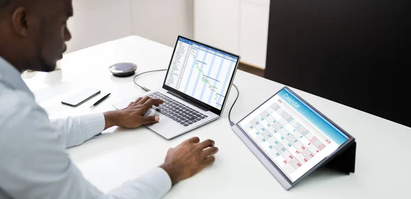 Tech Schedule List Computer Screen Gantt Calendar — Stock Photo ...