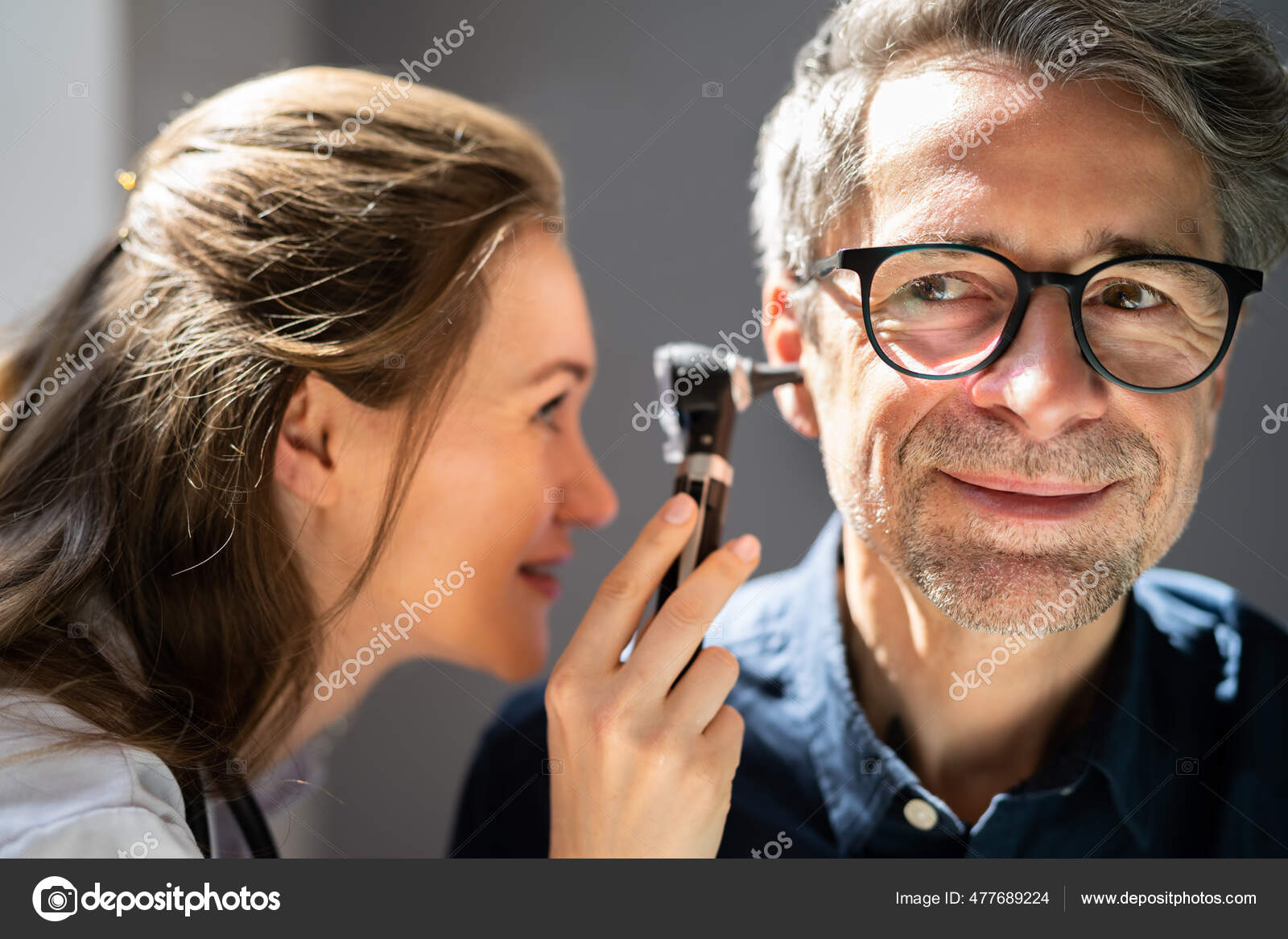 Otolaryngology Ear Check Using Otoscope Doctor Examining Patient Stock ...