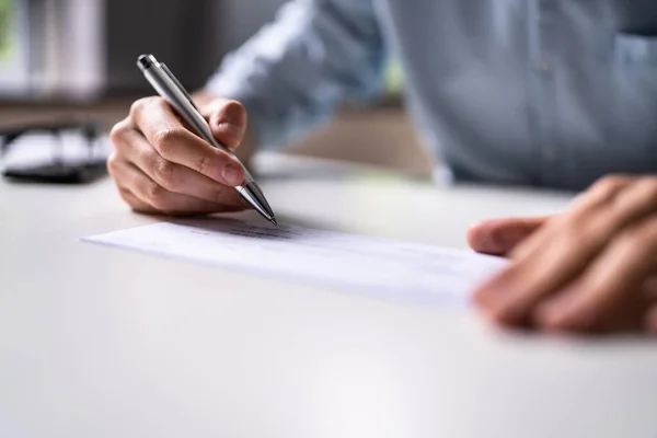 Insurance Paycheck Payroll Check Hand Writing Cheque Stock Photo by ...