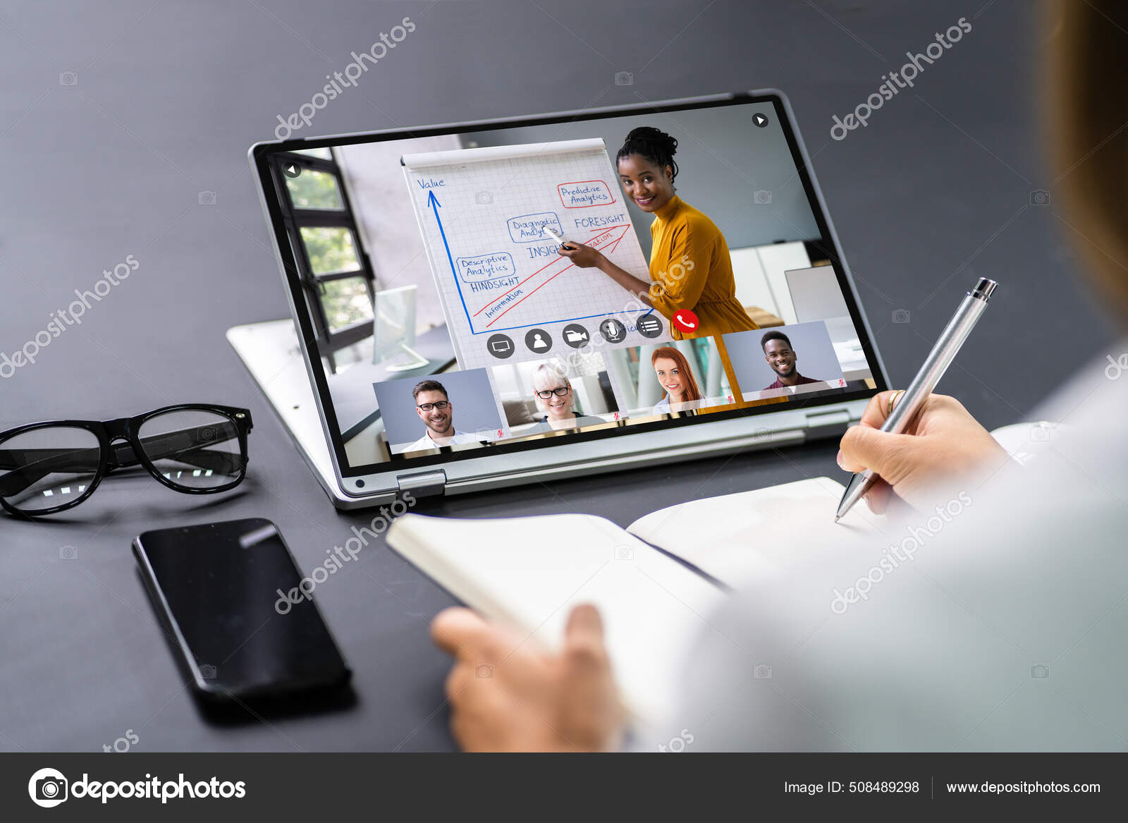 Online Virtual Video Conference Training Laptop Computer Stock Photo by ...