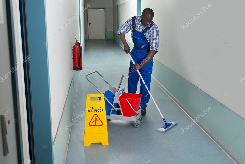 Janitor Mopping Floor
