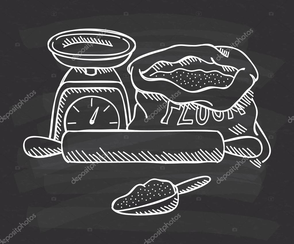 Scale, flour and rolling pin Stock Vector by ©mhatzapa 107213592