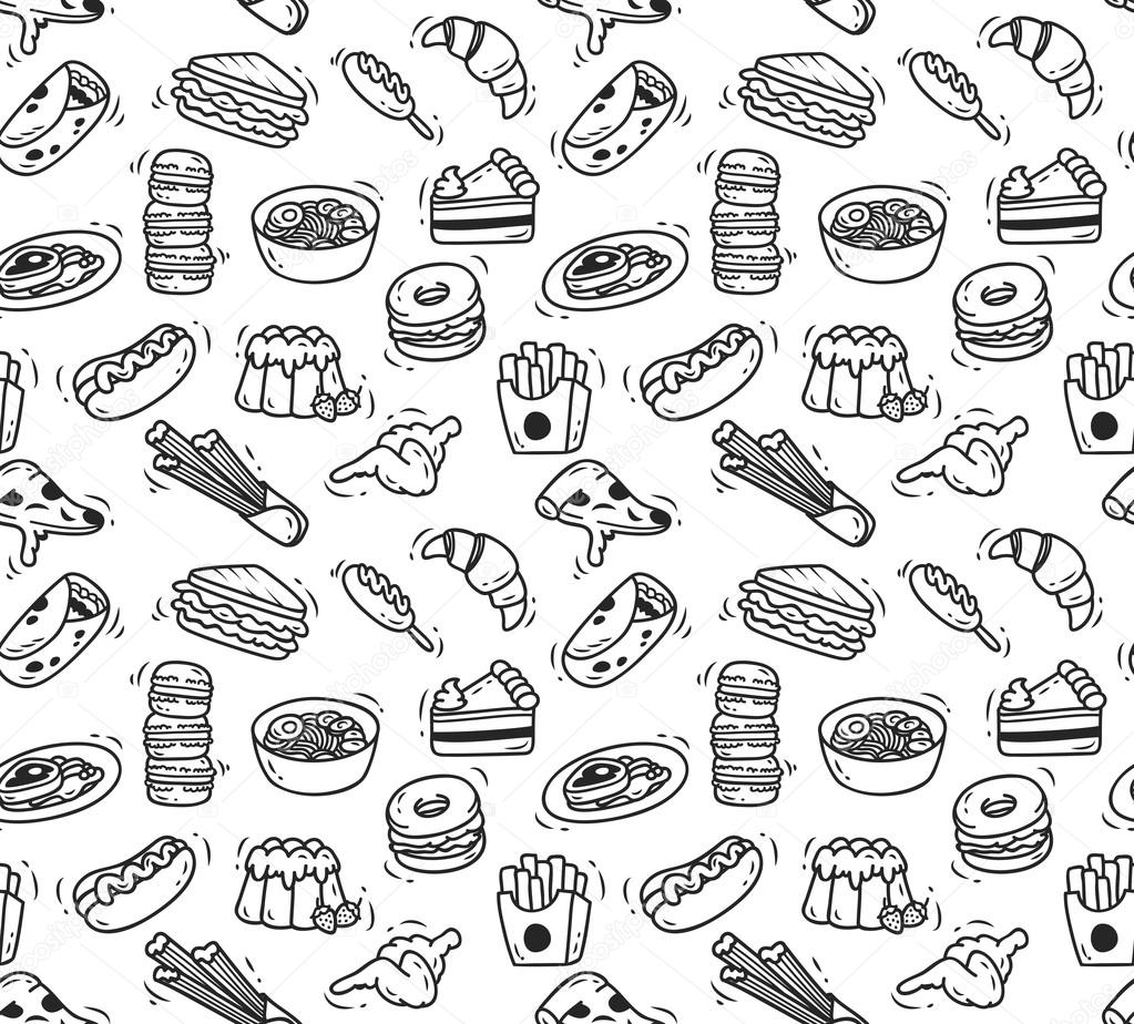 Various food doodle seamless background Stock Vector by ©mhatzapa ...