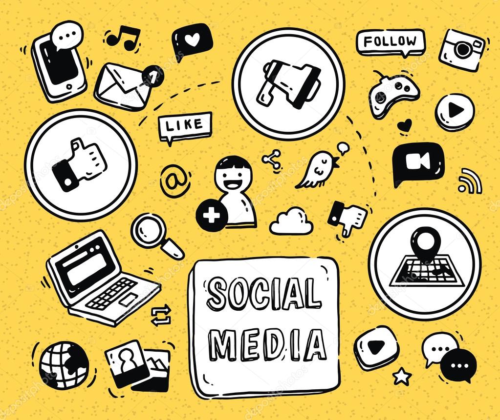 Dibujos animados medios de comunicación social iconos conjunto ...