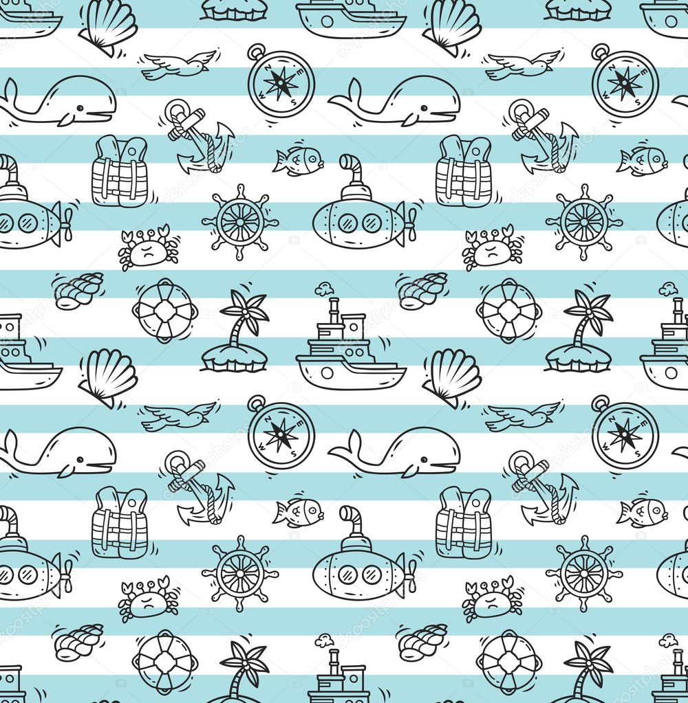 Cartoon nautical background Stock Vector by ©mhatzapa 124310894