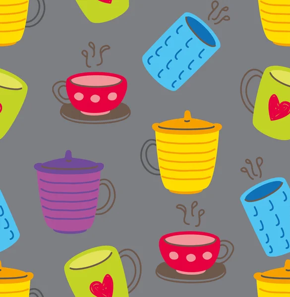 Seamless retro pattern of tea cups or coffee cups. vector illustration ...
