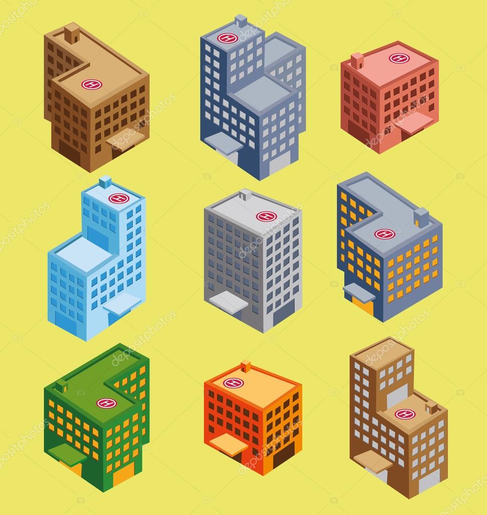 Iconos Del Edificio Isométrico Vector De Stock Por ©mhatzapa 59808257