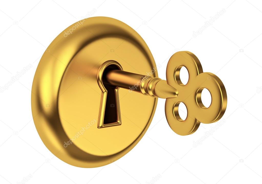 Golden key in keyhole — Stock Photo © ptasha #103967962