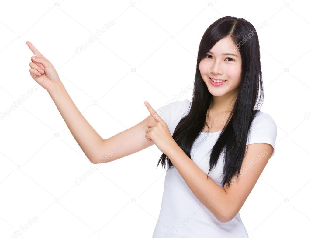 Woman with fingers pointing up Stock Photo by ©leungchopan 61378819
