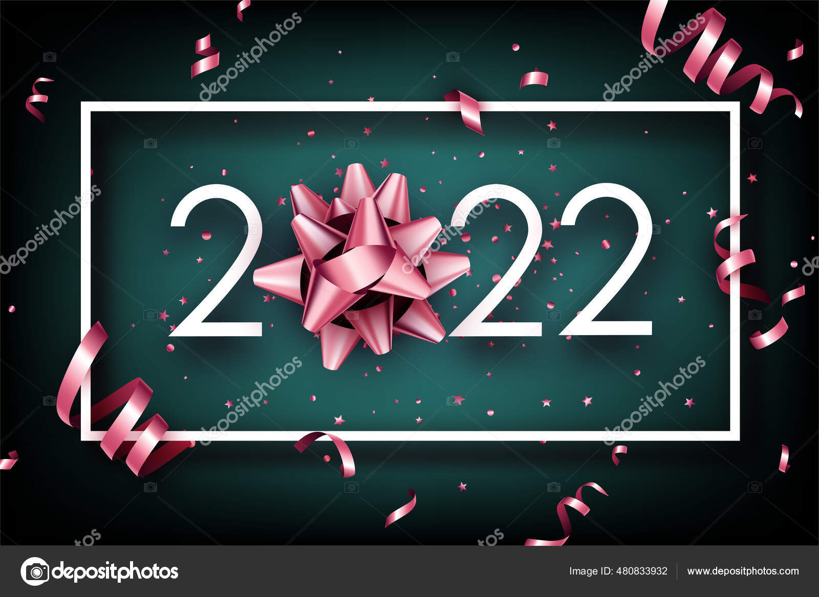2022 Sign Pink Foil Bow Instead Frame Stars Confetti Serpentine Stock ...