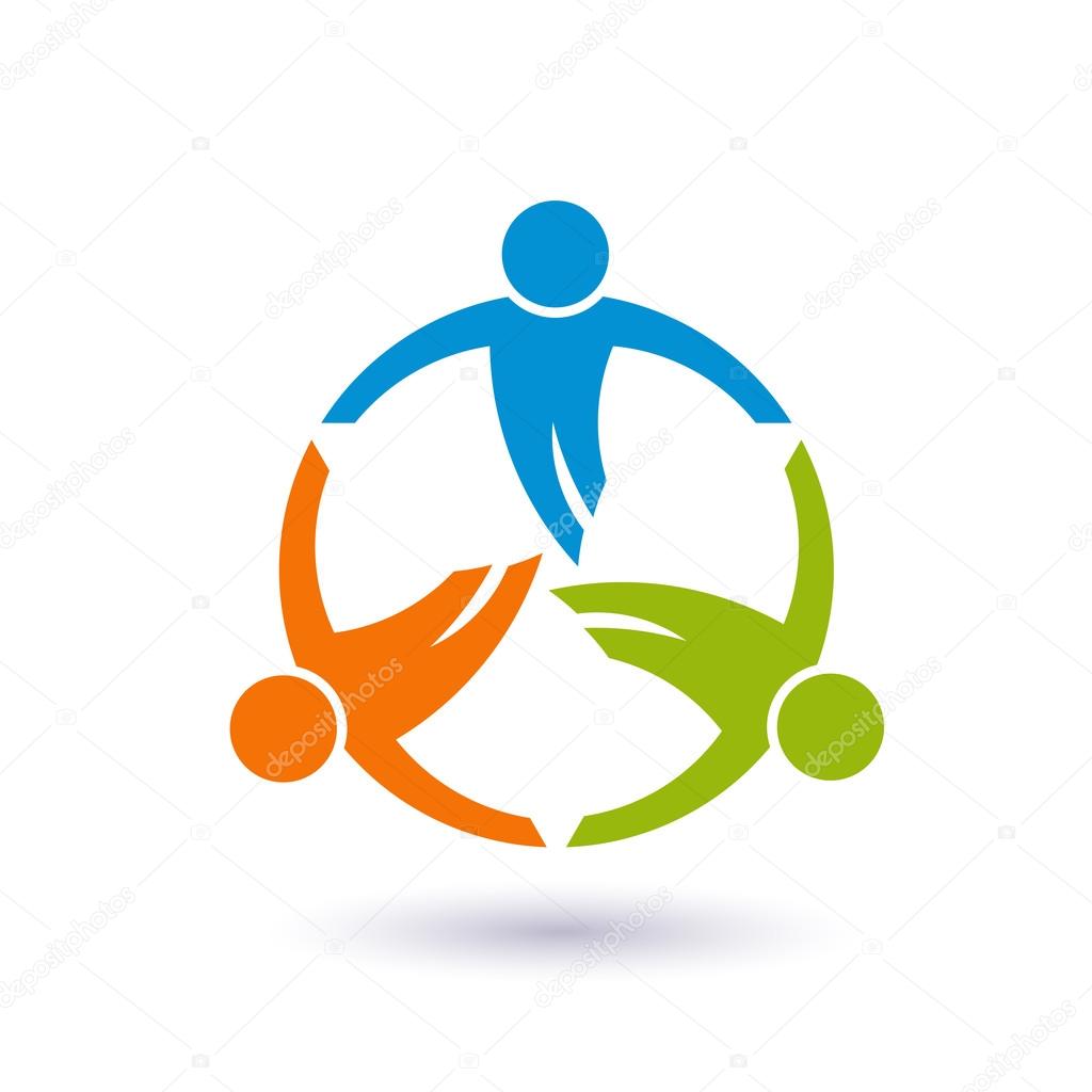 Vector: logo personas | Trabajo en equipo en una ronda. Grupo de logo 3 ...