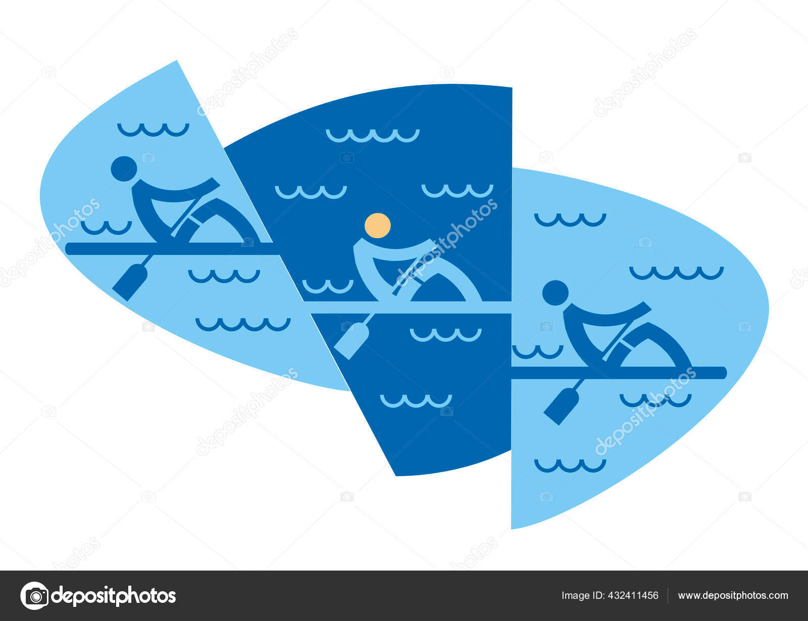 Rowing Race Three Symbols Rowers Blue Decorative Background Vector ...