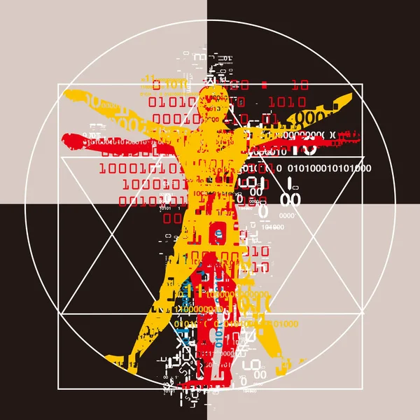 Vitruvian Man Digital Age Illustration Vitruvian Man Binary Codes Symbolized — Stock Photo ...