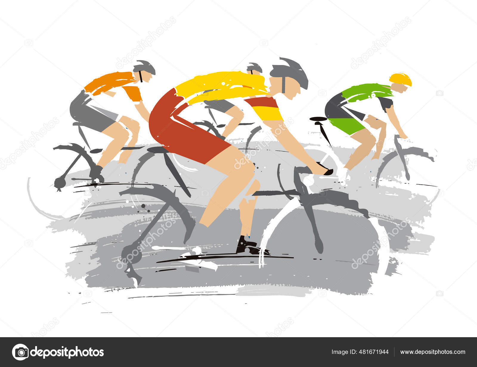 Road Cycling Competitors Expressive Illustration Group Racing Cyclists ...