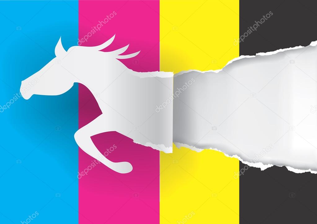 Paper Horse ripping paper with print colors Stock Vector Image by ...
