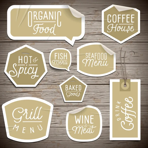 Stickers on rustic wood background for cafe and restaurant Stock Vector ...