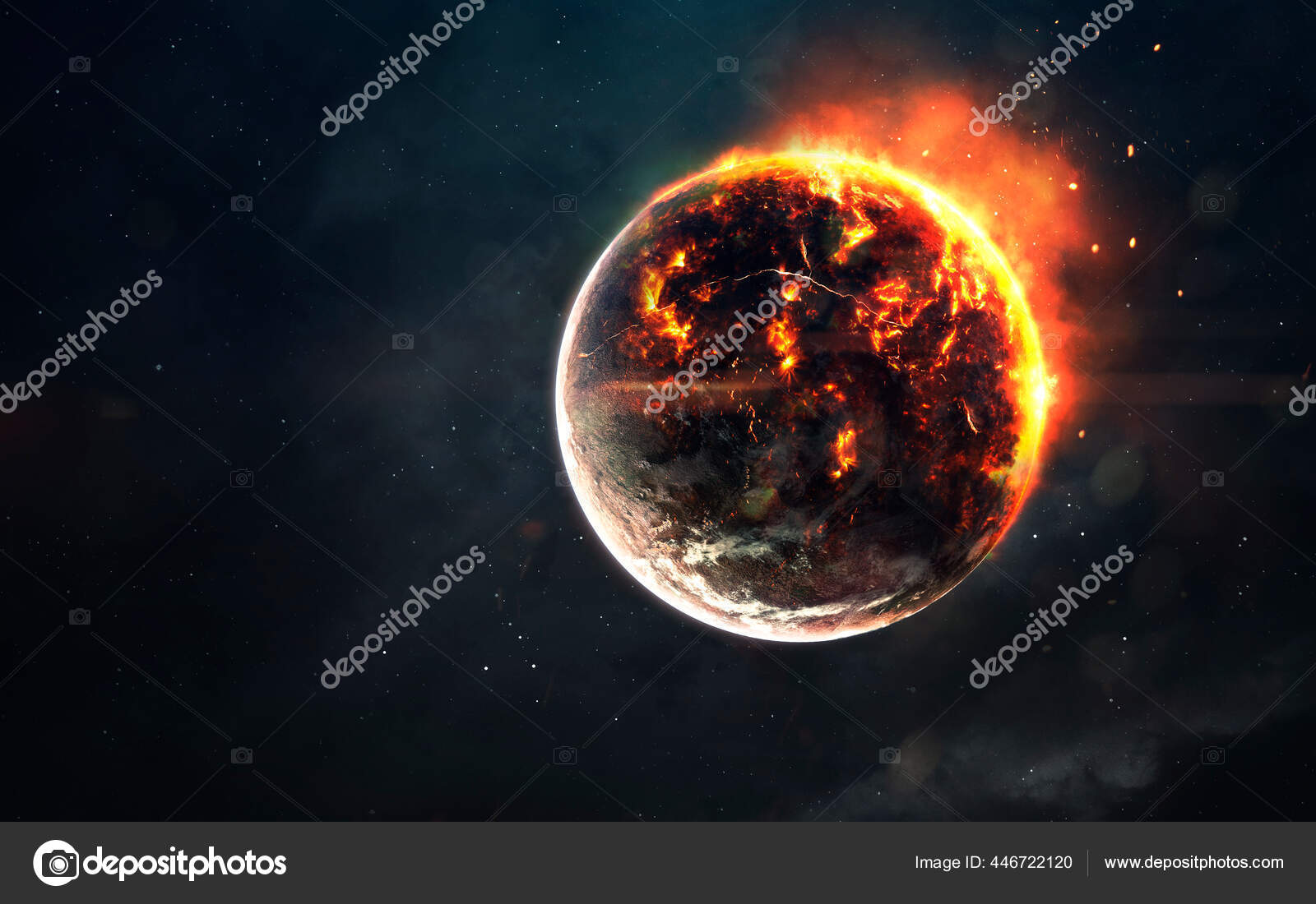 Planet cataclysm. Science fiction space visualisation. Cosmic explosion ...