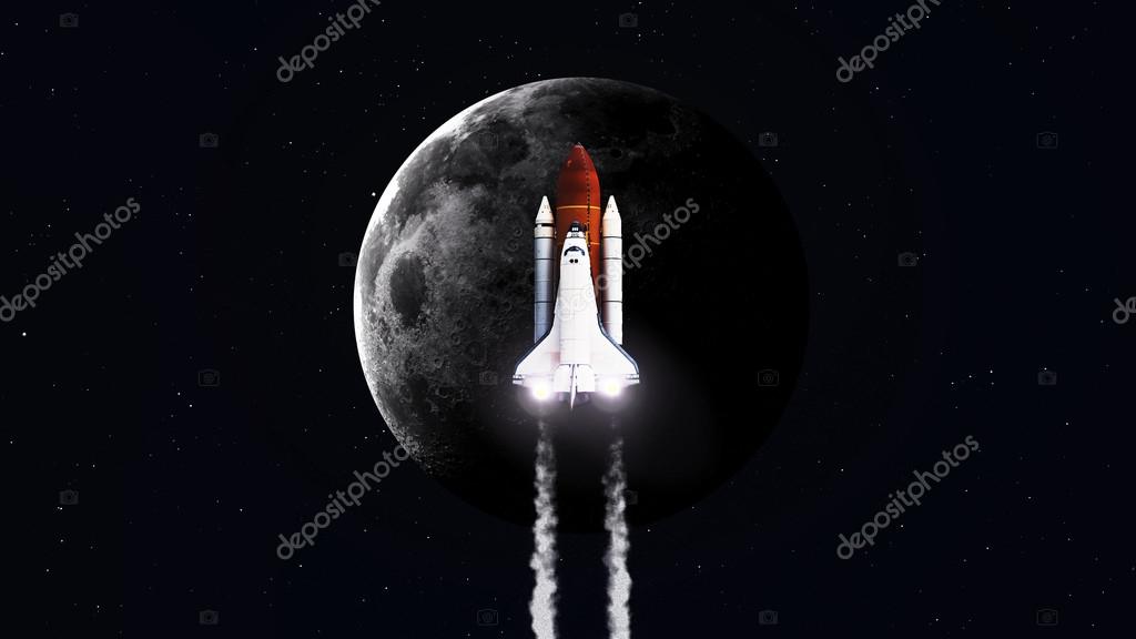 High resolution image of Space shuttle taking off on mission. Elements ...