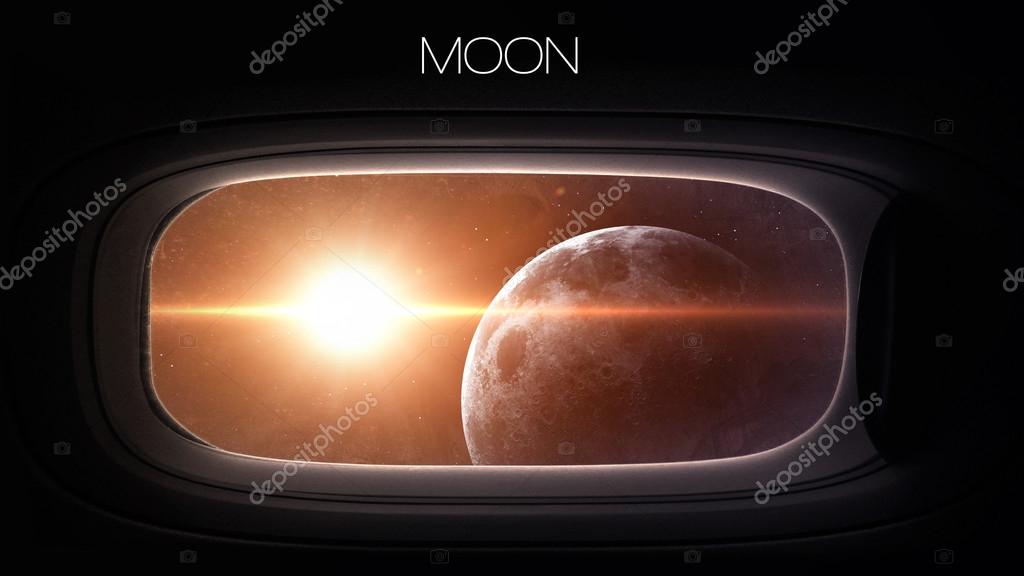Moon - Beauty of solar system planet in spaceship window porthole ...